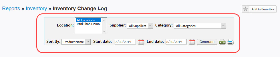 Inventory Change Log report